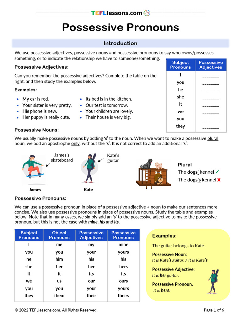 Possessive Pronouns Teacher | PDF | Pronoun | Noun