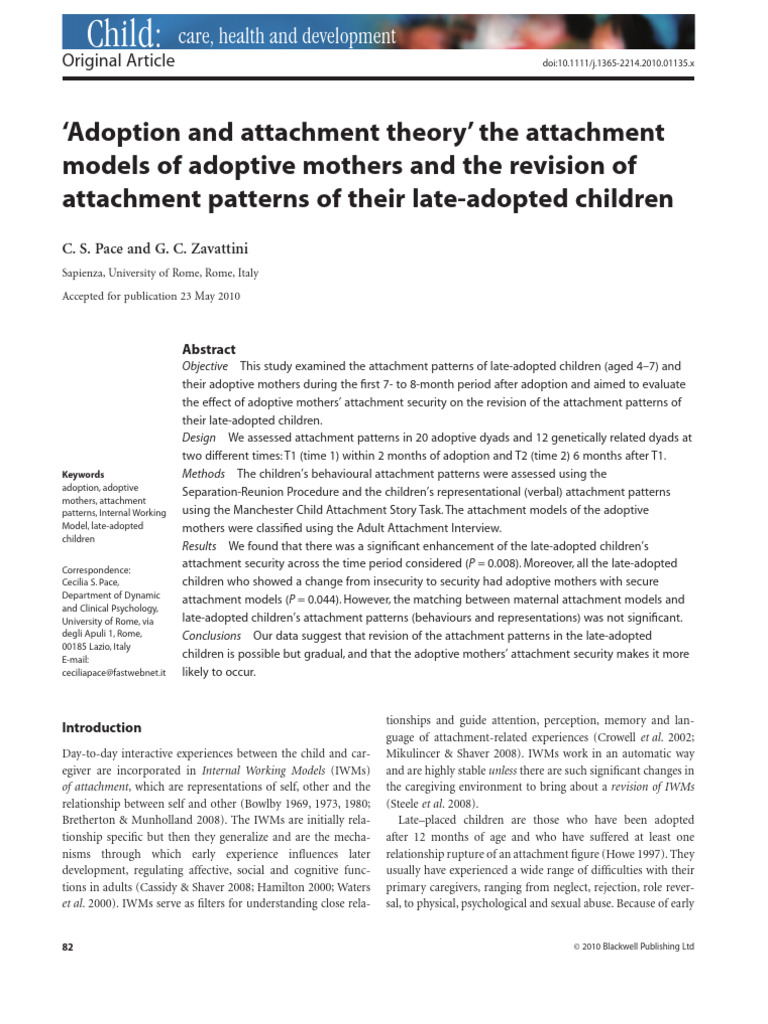 Adoption and Attachment Theory' The Attachment Models of Adoptive ...