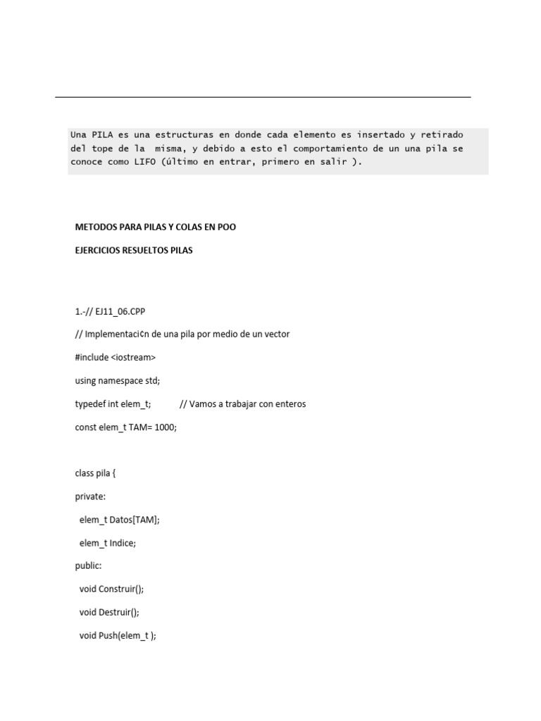 EJERCICIOS RESUELTOS PILAS y Colas en POO | PDF | Cola (tipo de datos abstractos) | C