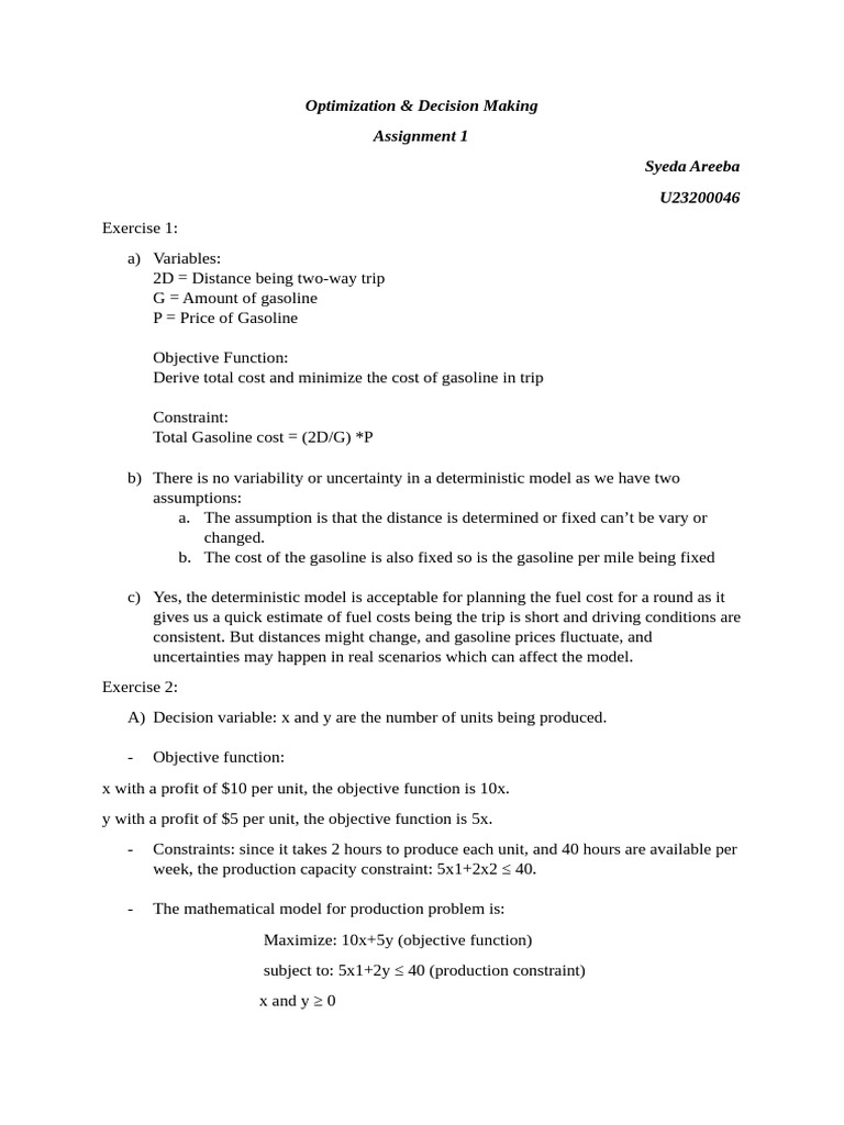Optimization and Decision Making Assignment 1 | PDF | Loss Function ...