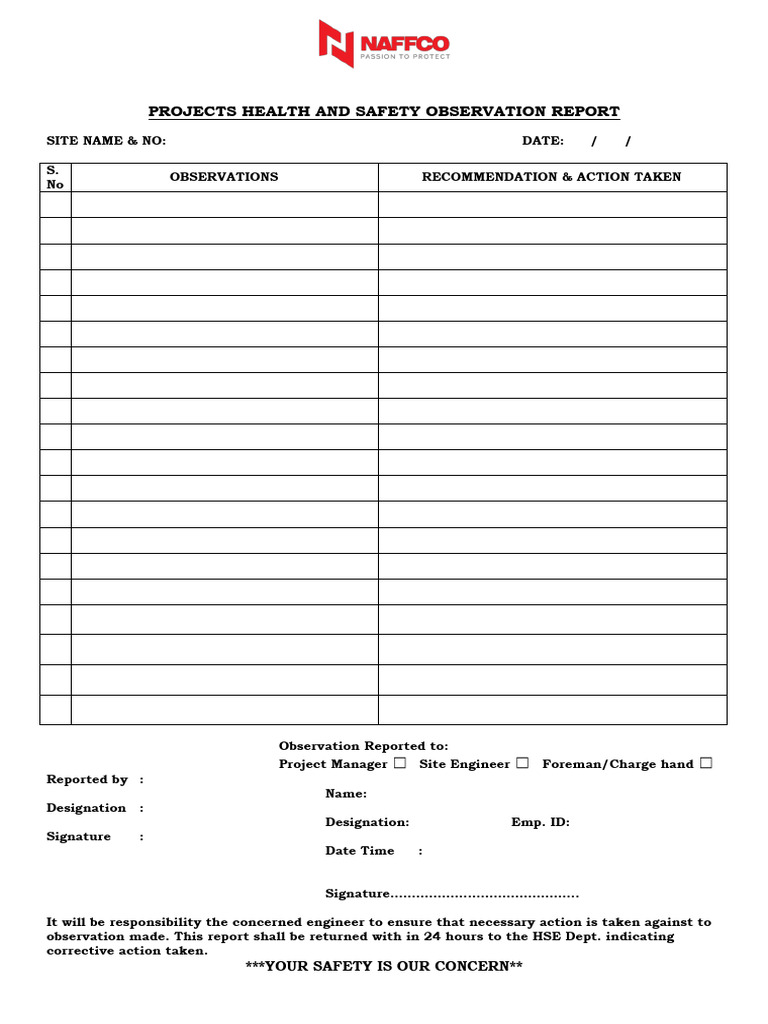 Projects Health and Safety Observation Report 2023 | PDF