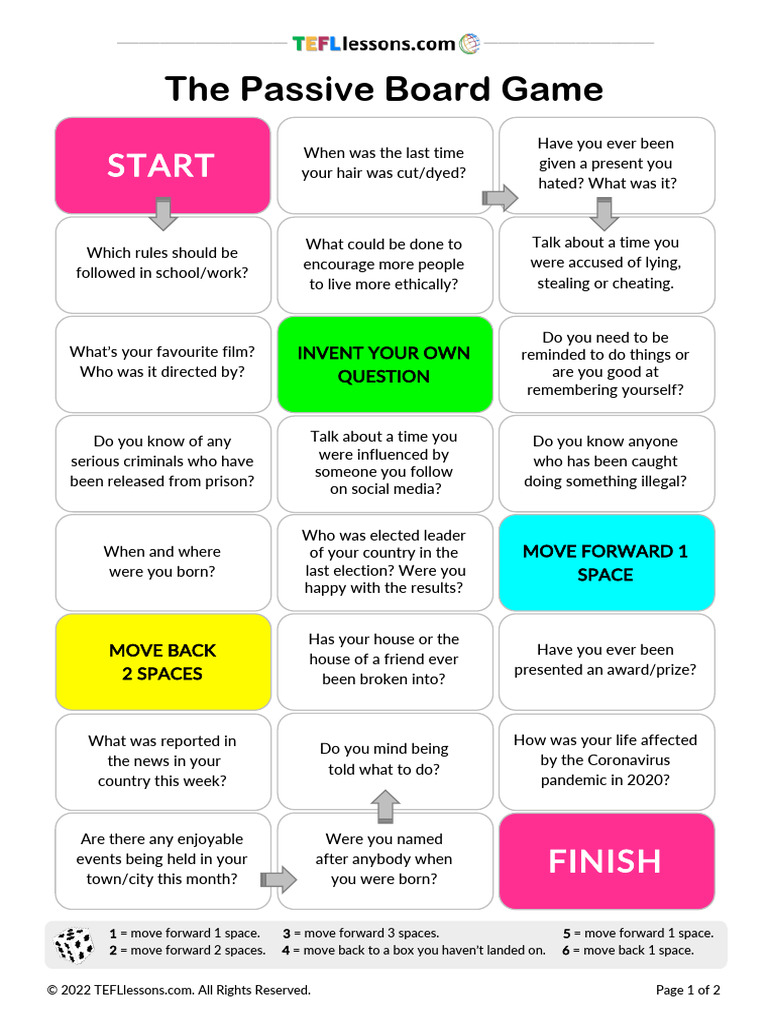 Passive Voice Board Game Activity | PDF | Syntax | Grammar