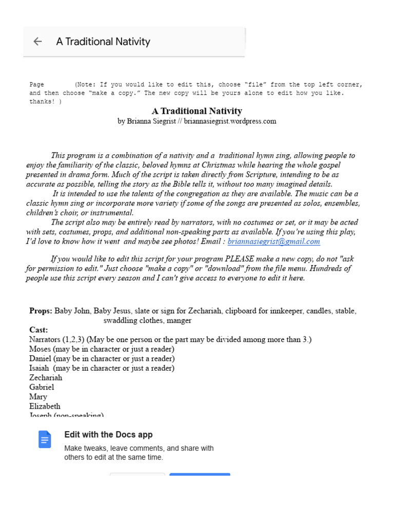 Traditional Nativity Script for Christmas | PDF | John The Baptist ...