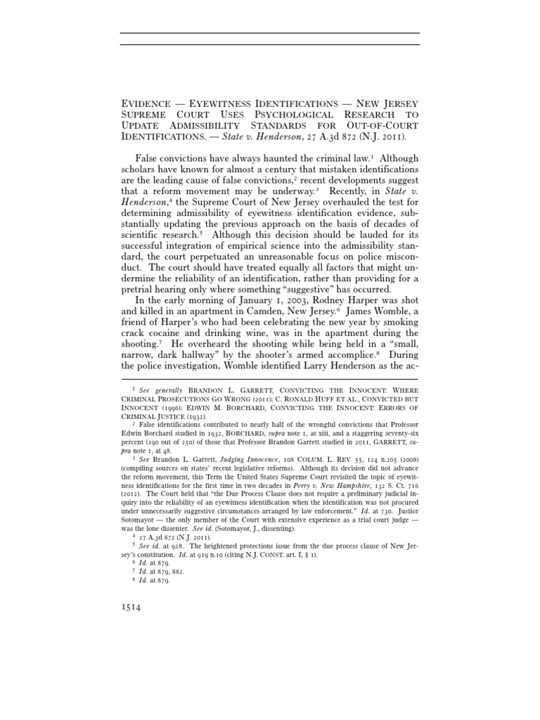 NJ Supreme Court Updates Eyewitness Standards | PDF | Witness ...