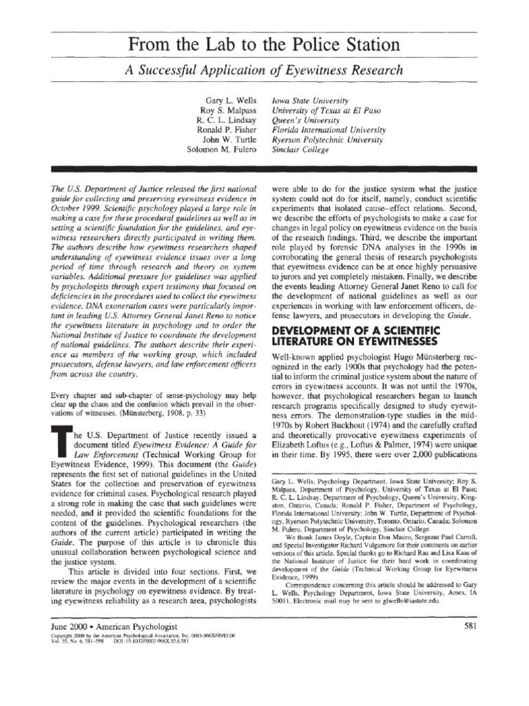 Wells From The Lab To The Police Station | PDF