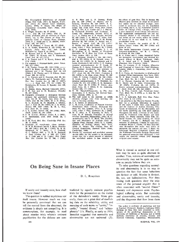 Rosenham On Being Sane in Insane Places | PDF