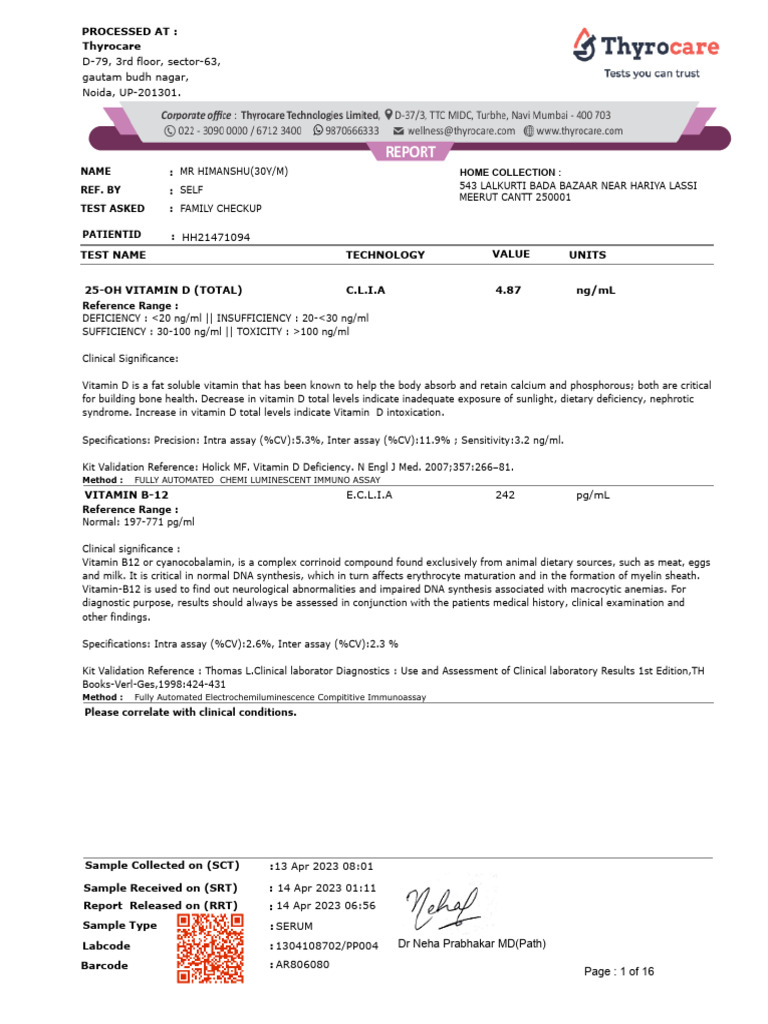 Thyrocare Family Health Checkup Report | PDF | Creatinine | Medical Specialties