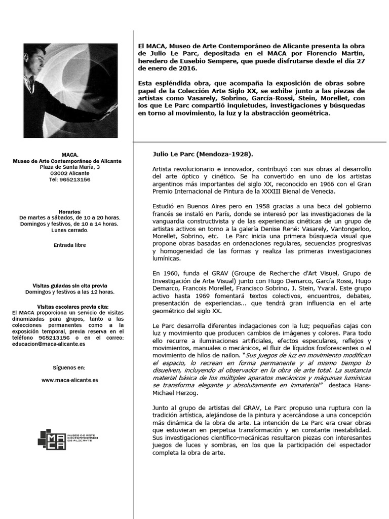 JULIO LE PARC Hoja-De-Sala | PDF | Las artes | Movimientos de arte