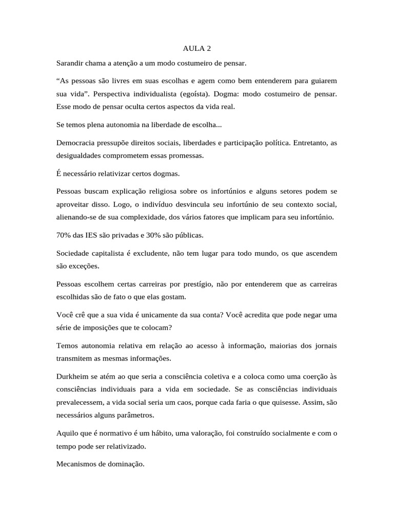 AULA 2 | PDF | Sociologia | Émile Durkheim