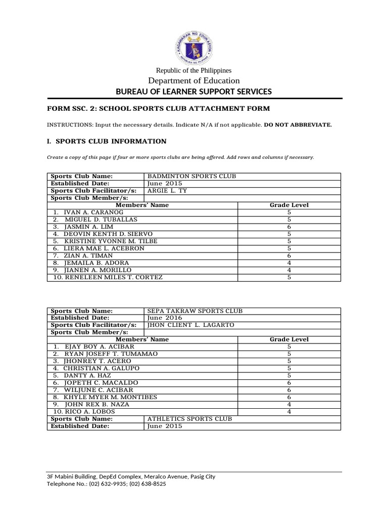 School Sports Club Form 1 | PDF | Indoor Sports | Athletic Sports