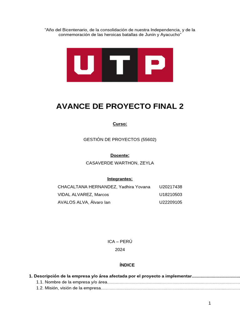 Avance de Proyectofinal 2 | PDF | Calidad (comercial) | Indicador de rendimiento