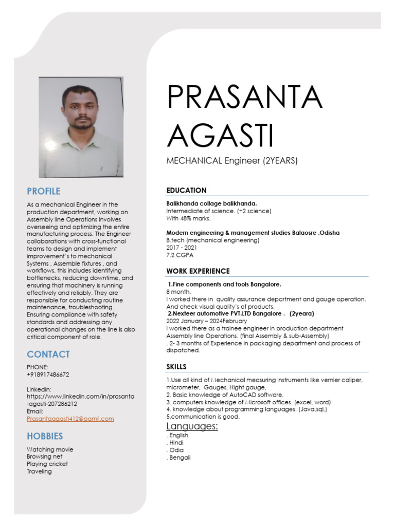 mech cv prasanta -1 | PDF | Computing | Software Engineering