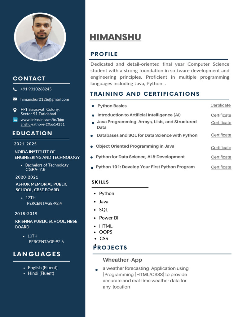 Himanshu's Resume | PDF | Business | Technology & Engineering