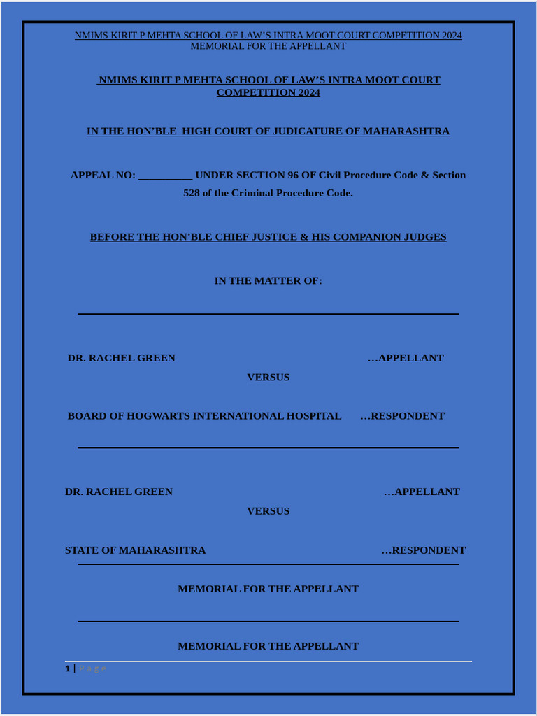 Intra Appellant Memorial Draft | PDF | Damages | Appeal