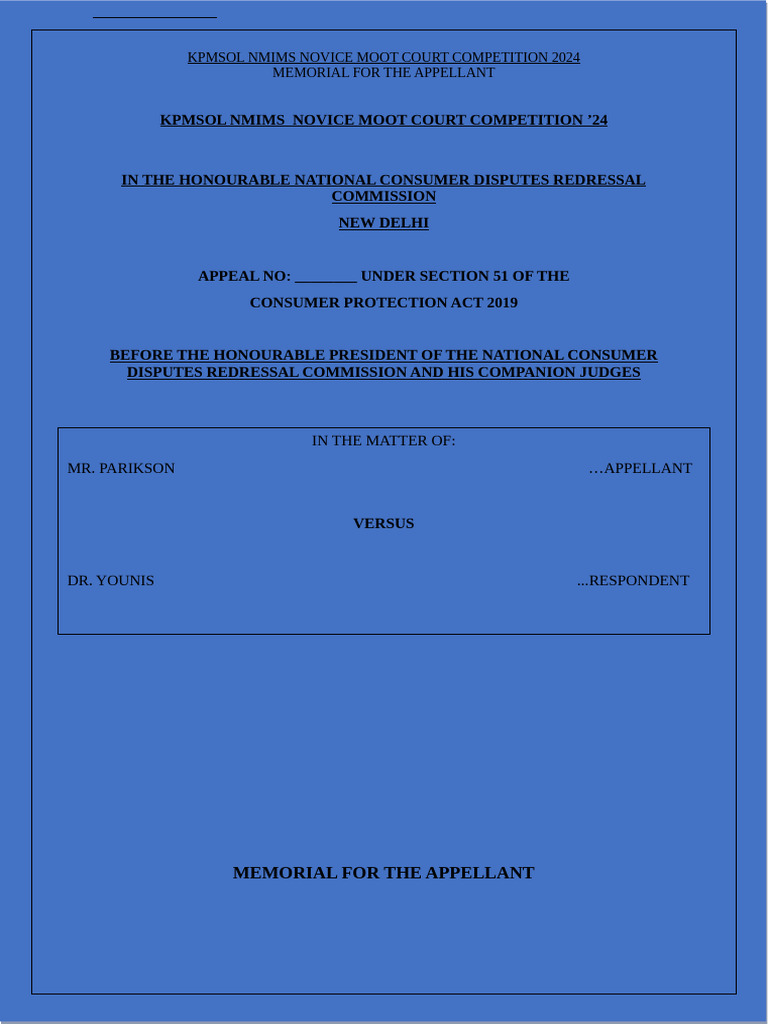 Novice Moot Court Apellant Memorial Draft | PDF | Indemnity | Appeal