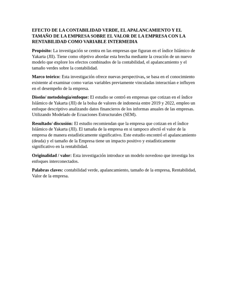 Contabilidad Verde y Rentabilidad Empresarial | PDF | Crecimiento ...