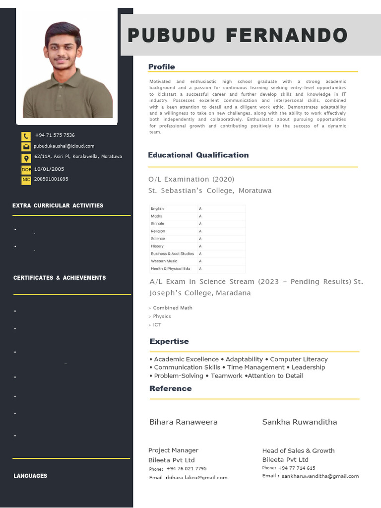 CV- Pubudu Fernando 2 | PDF | Cognition | Learning