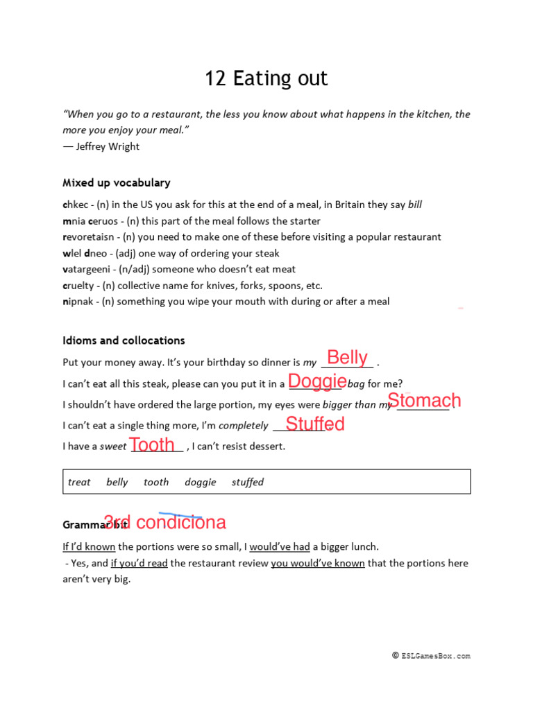 Conversation Worksheet - Eating Out | PDF | Meal | Lunch