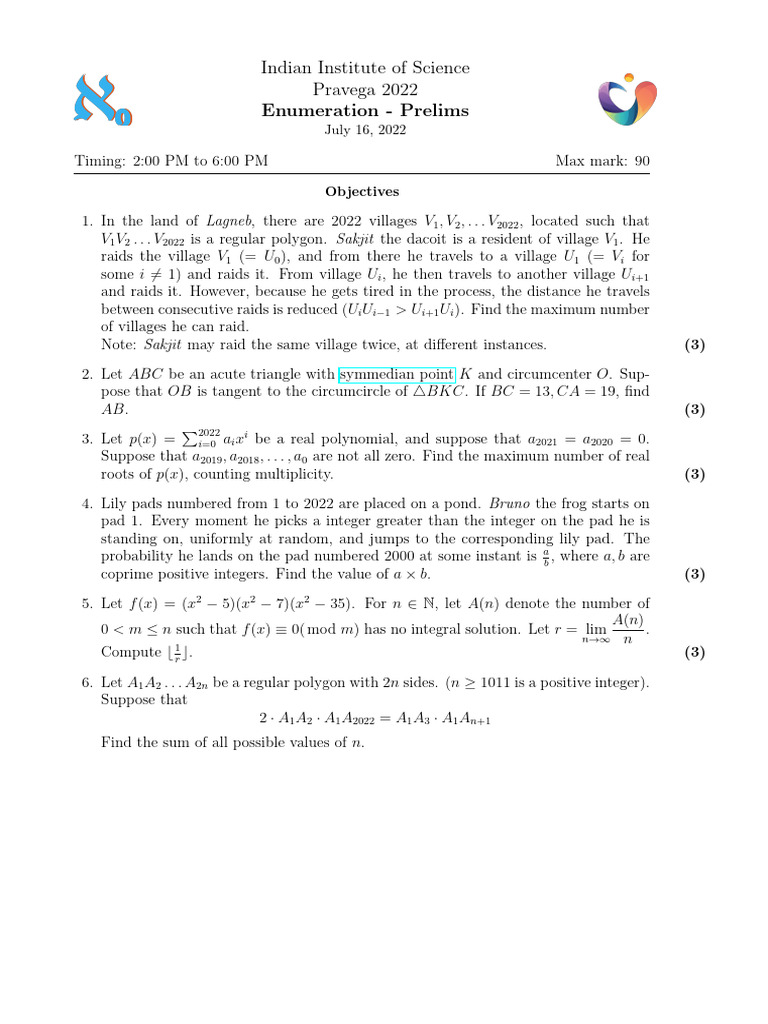 Enumeration Prelims 2022 Rectified | PDF | Elementary Geometry | Number ...