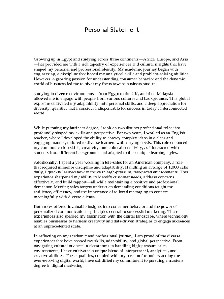 Personal Statement | PDF | Learning | Consumer Behaviour