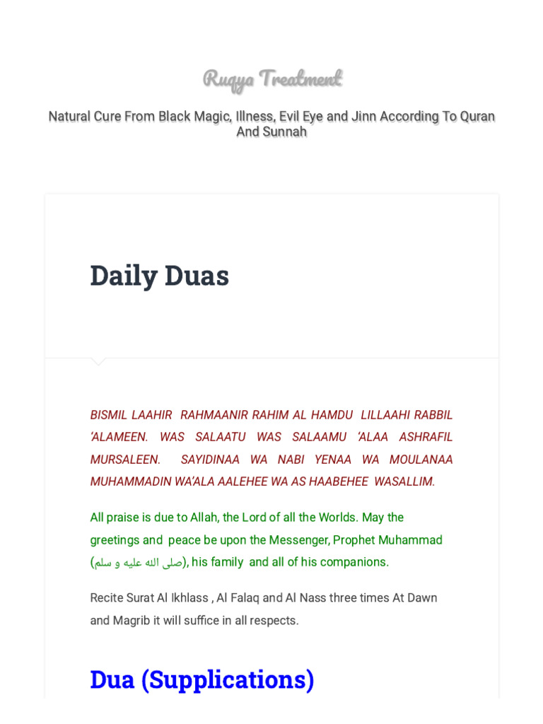 Daily Duas - Ruqya Treatment | PDF | Prophets And Messengers In Islam ...