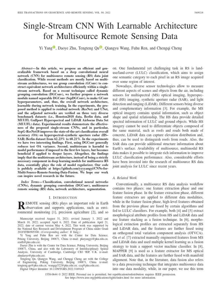 Single-Stream CNN With Learnable Architecture For Multisource Remote ...