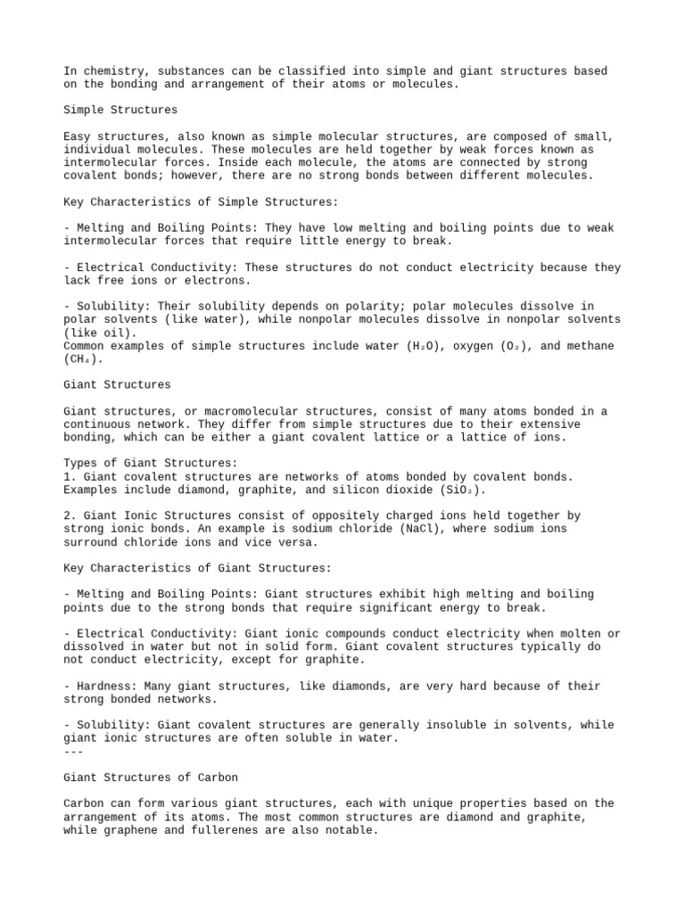 Simple and Giant Structures | PDF | Chemical Bond | Chemical Polarity
