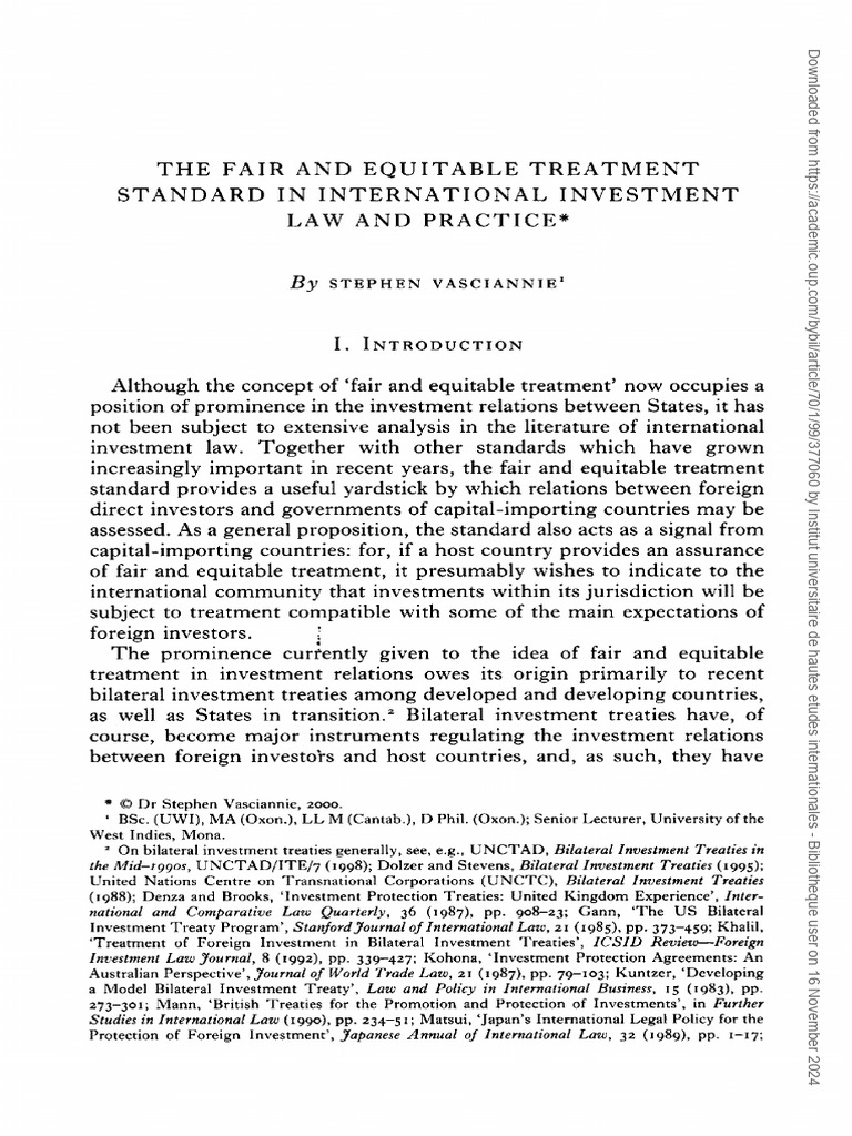 The Fair and Equitable Treatment Standard in International Investment ...