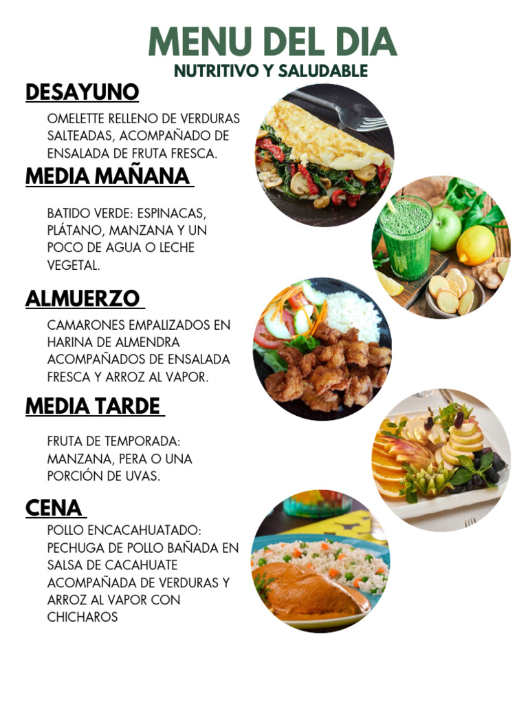 Menú del Día Nutritivo y Saludable | PDF | Cocina, comidas y vino