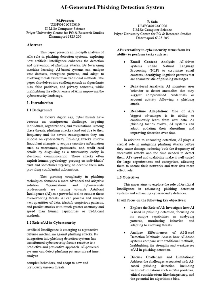 AI-Generated Phishing Detection System | PDF | Phishing | Machine Learning