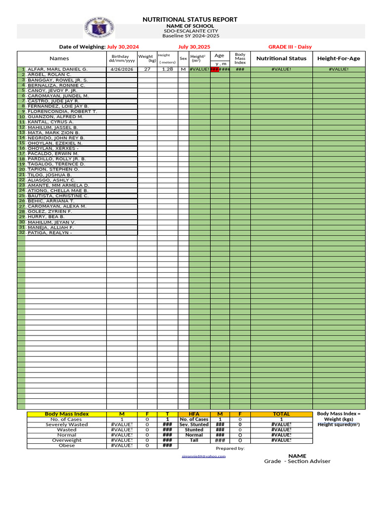 Baseline Tool For Advisers | PDF | Body Mass Index | Determinants Of Health