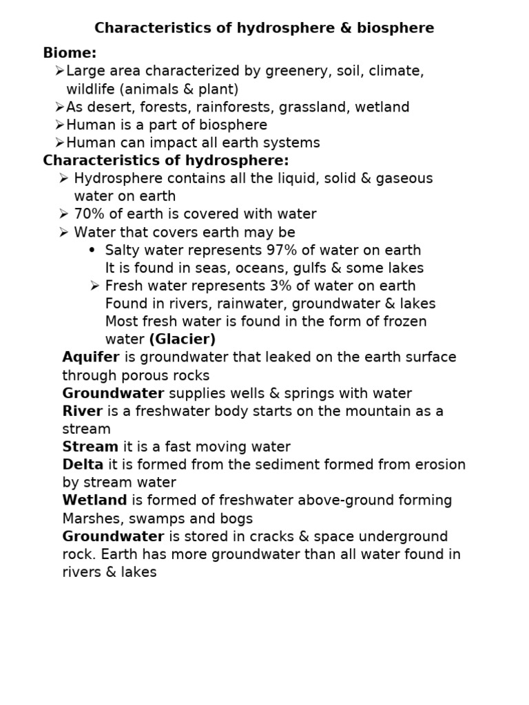 Characteristics of Hydrosphere & Biosphere Biome | PDF