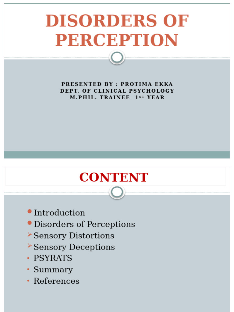 Disorders of Perception Main | PDF | Hallucination | Senses