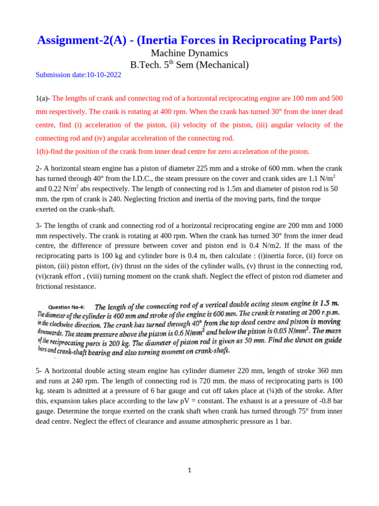 Assignment 2 A Inertia Forces Pdf Home And Garden Technology