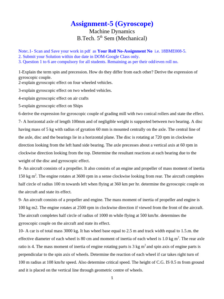 Assignment 5 Gyroscope | PDF | Gyroscope | Rotation