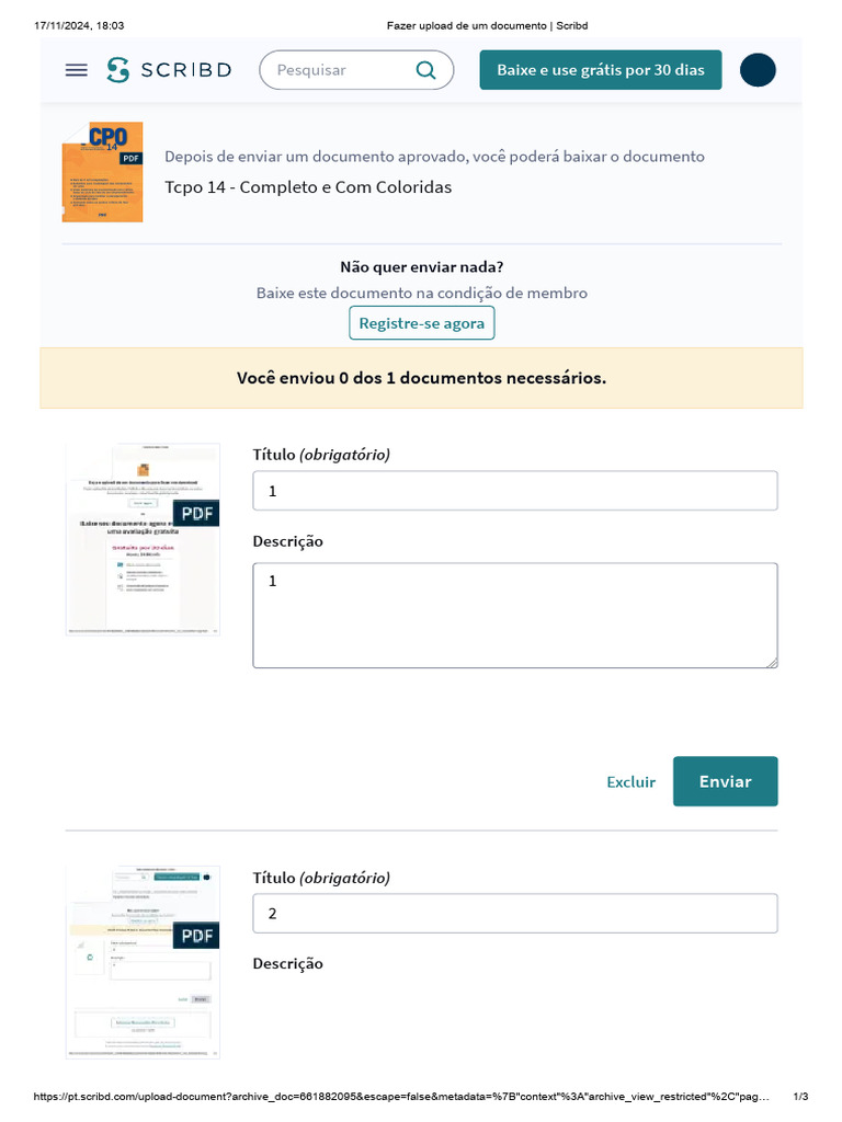 Tcpo 14 - Completo e Com Coloridas: Você Enviou 0 Dos 1 Documentos ...