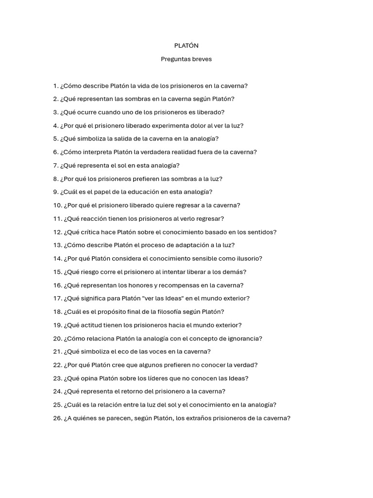 Preguntas Breves Autores | PDF | Platón | Aristóteles