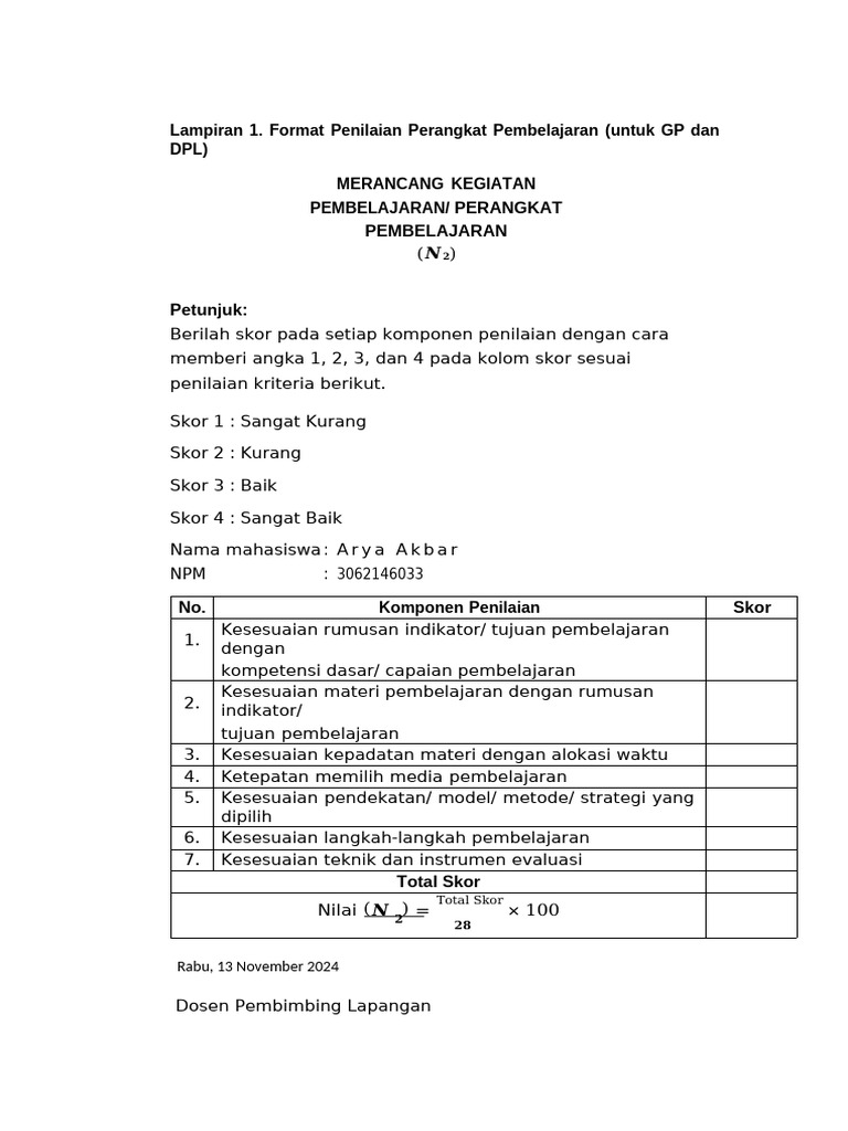 Lampiran Penilaian DPL | PDF