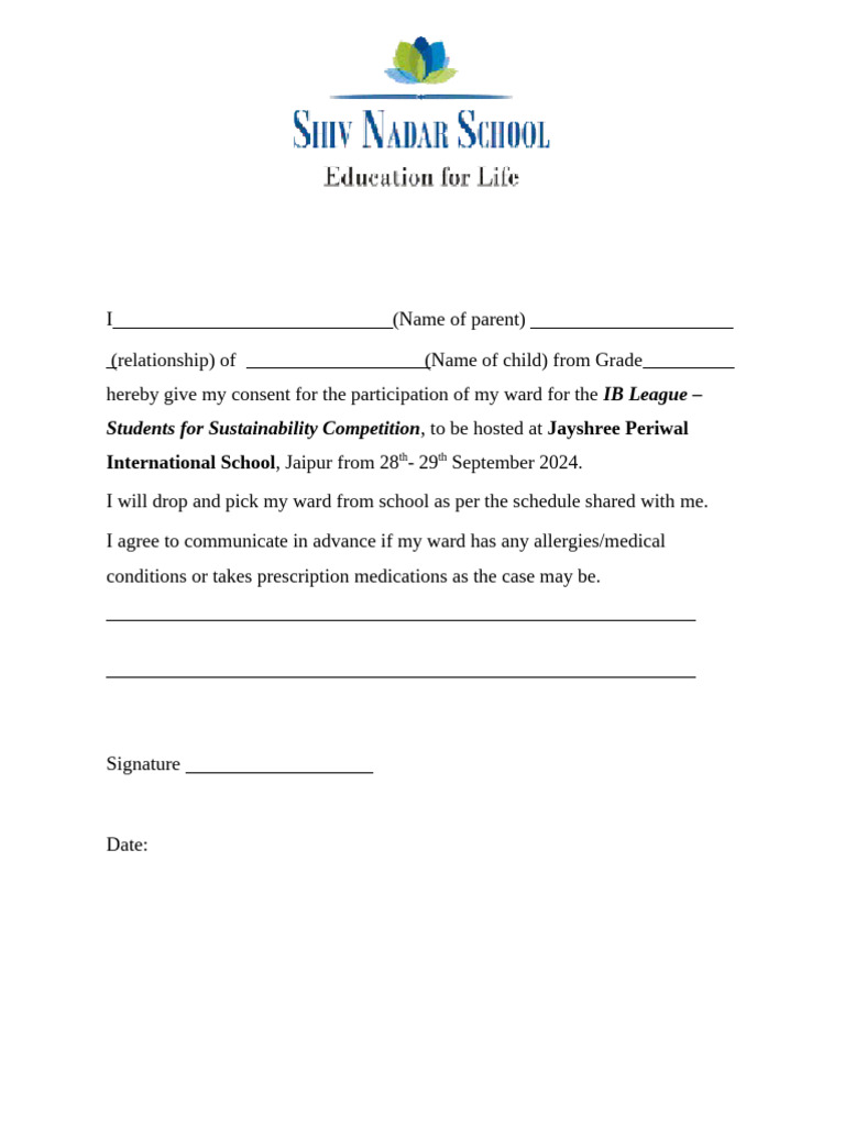 Consent - Form IB League 2024 | PDF