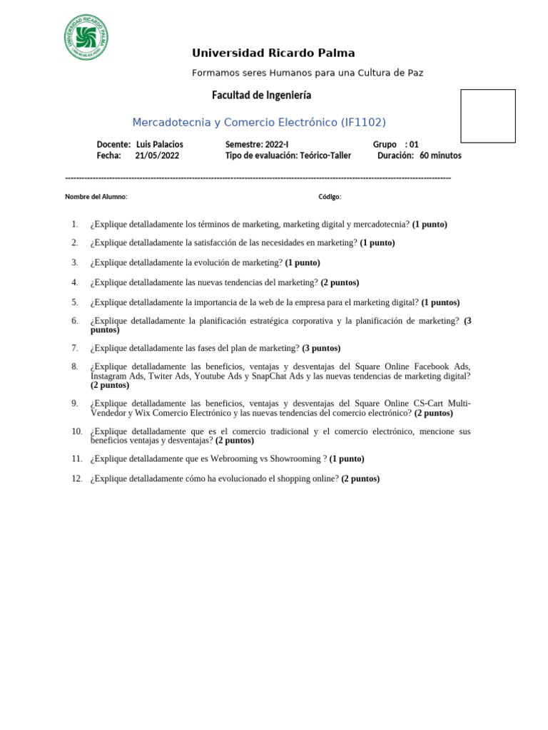 Examen Parcial MCE 2022-1 | PDF | Crecimiento personal y profesional | Negocios