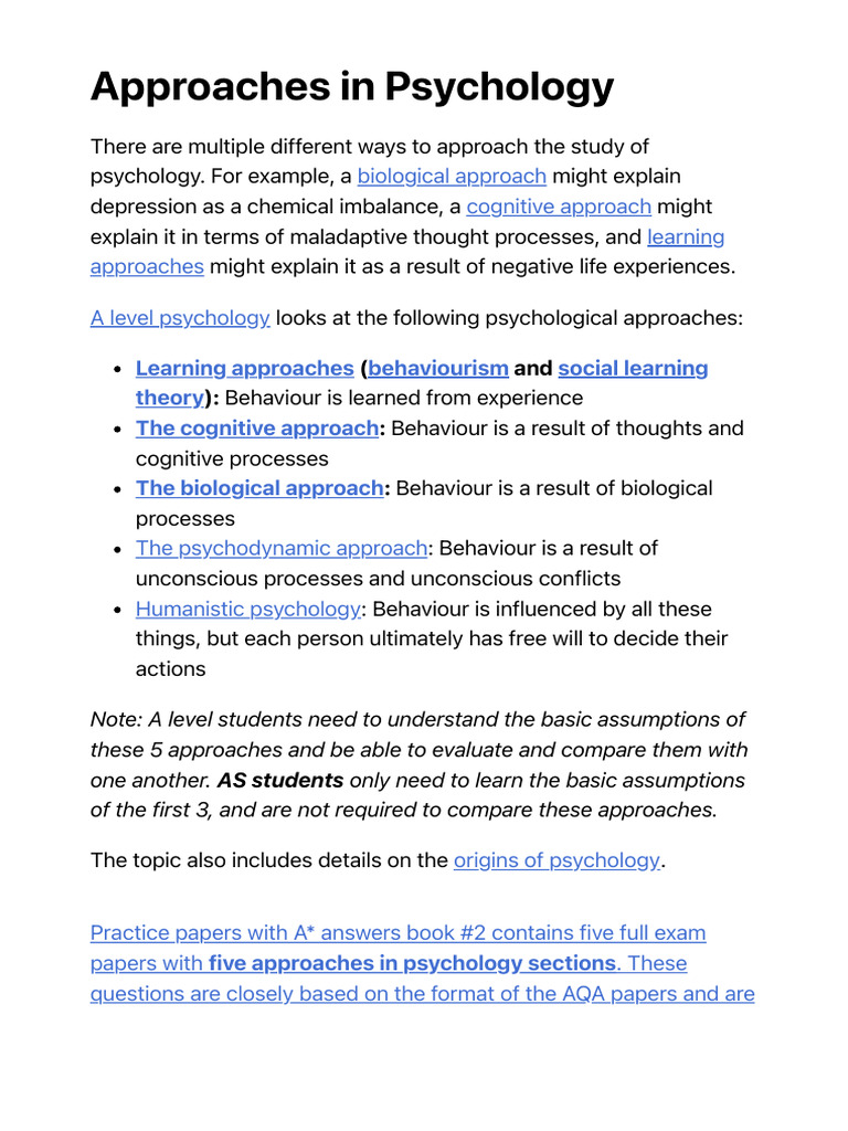 Approaches in Psychology - Psychology A Level | PDF | Id | Self ...