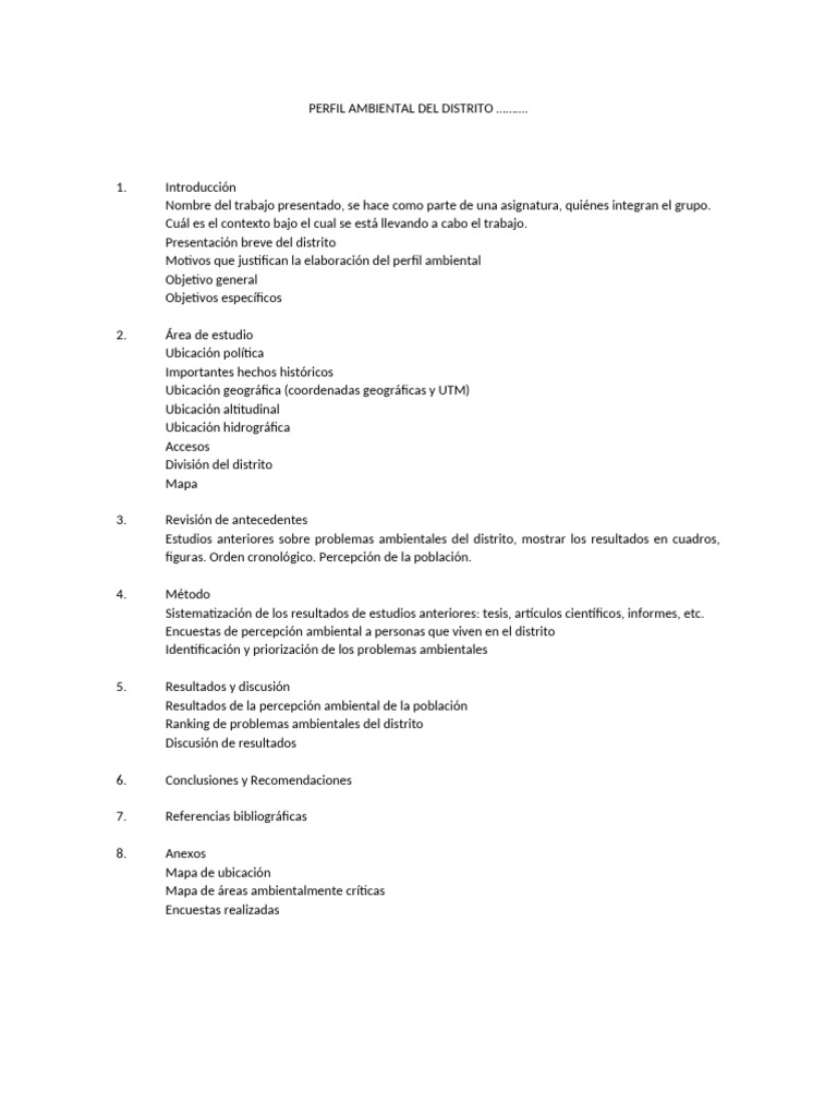 Estructura Perfil Ambiental Del Distrito | PDF