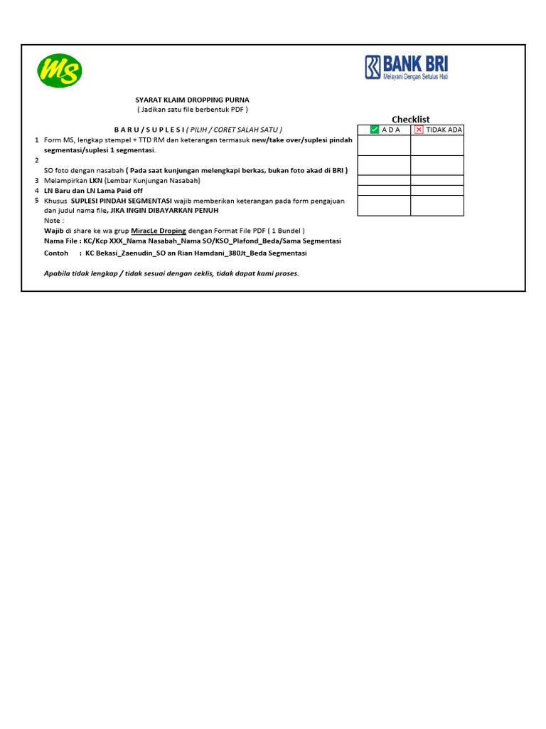 Cheklist, Form Dan LKN PURNA | PDF