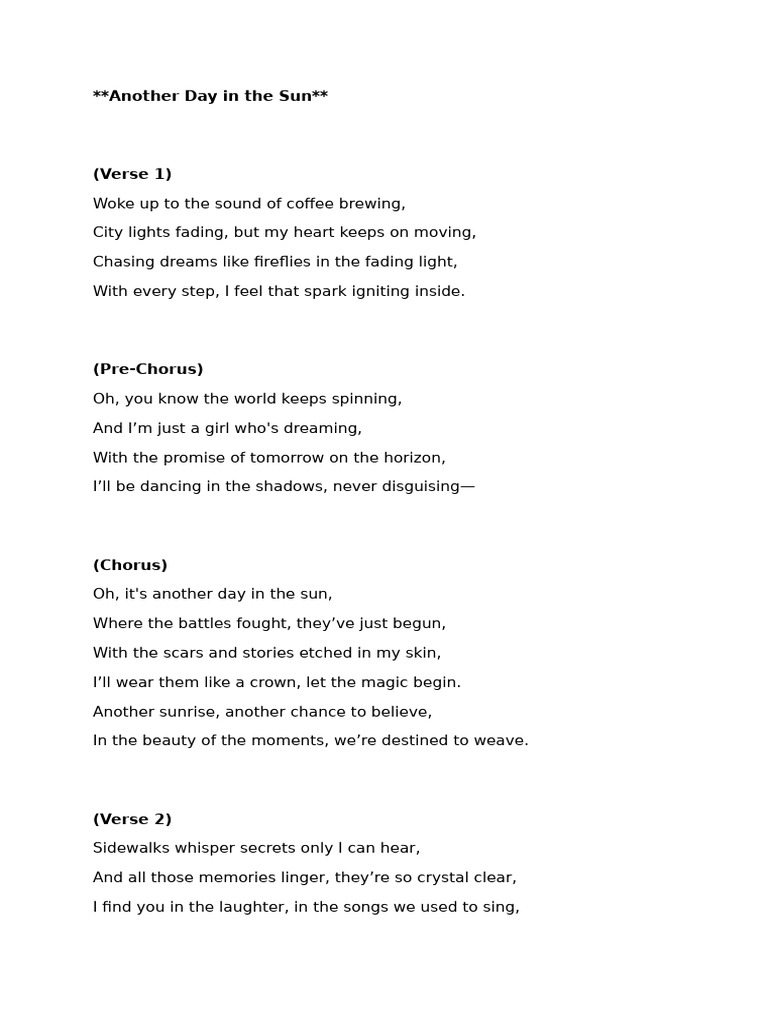 Another Day in the Sun Lyrics | PDF