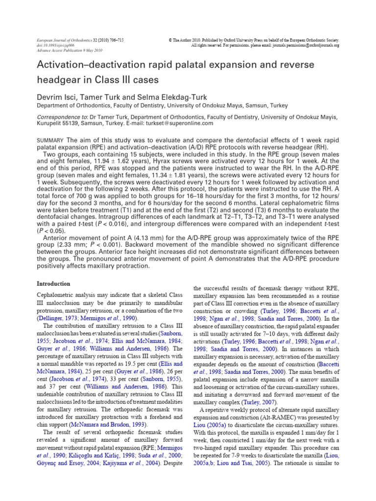 Activation Desactivation Rapid Palatal Expansion and Reverse Headgear ...