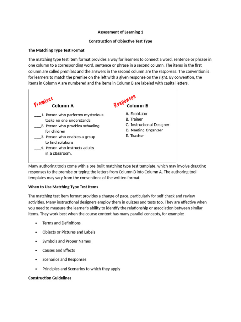 AOL1 Matching Type Construction | PDF | Educational Assessment ...