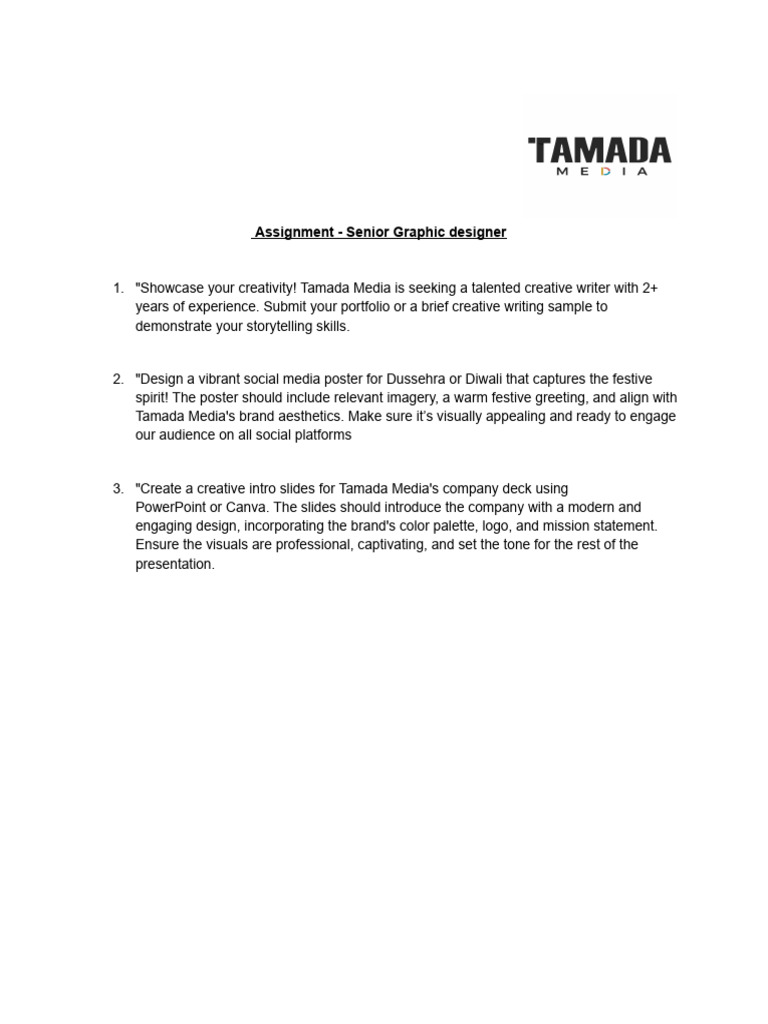 Assignment - Senior Graphic Designer | PDF