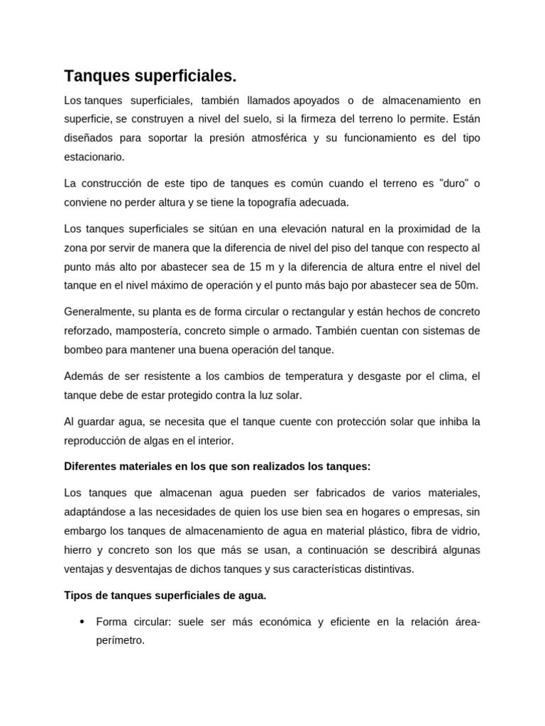 Tanques Superficiales | PDF | Agua | Tanques