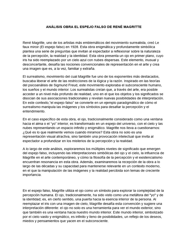 El Espejo Falso René Magritte | PDF | Realidad | Percepción