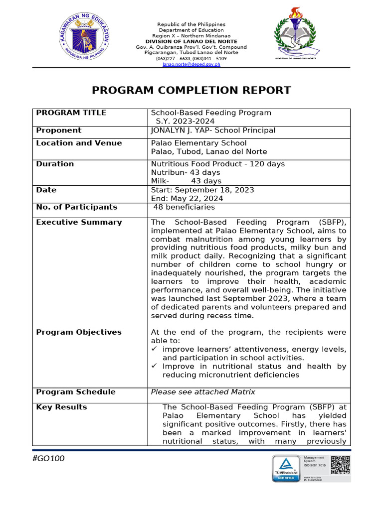 Palao - Es - Accomplishment Report Feeding 23 24 | PDF | Nutrition ...